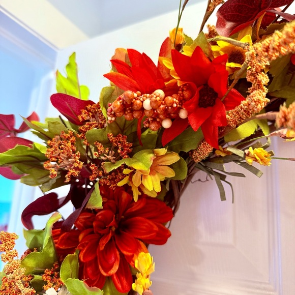 Reba Allred Studio | Holiday | Autumn Harvest Wreath With Red Orange ...